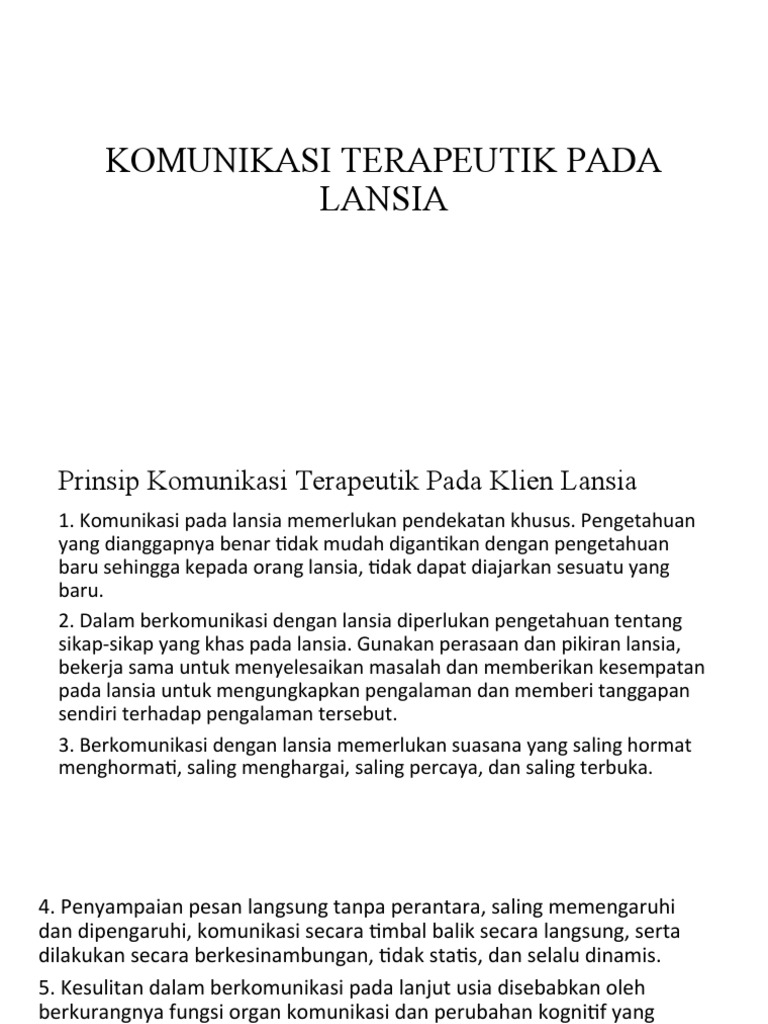 Komunikasi Terapeutik Pada Lansia | PDF | Pengembangan Diri