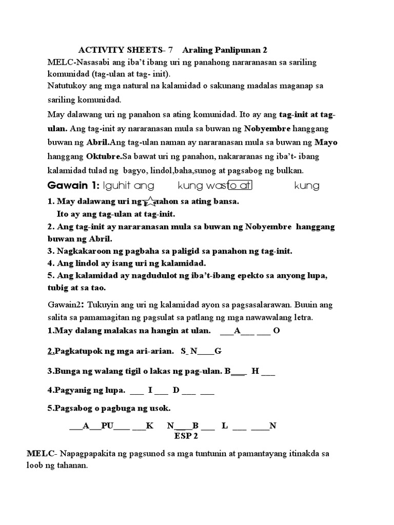 Activity Sheets Week 7 | PDF