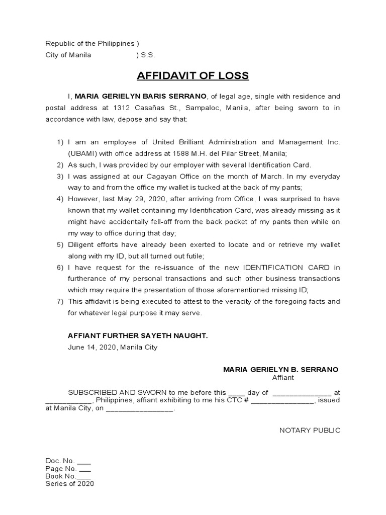 Affidavit of Loss Id | PDF