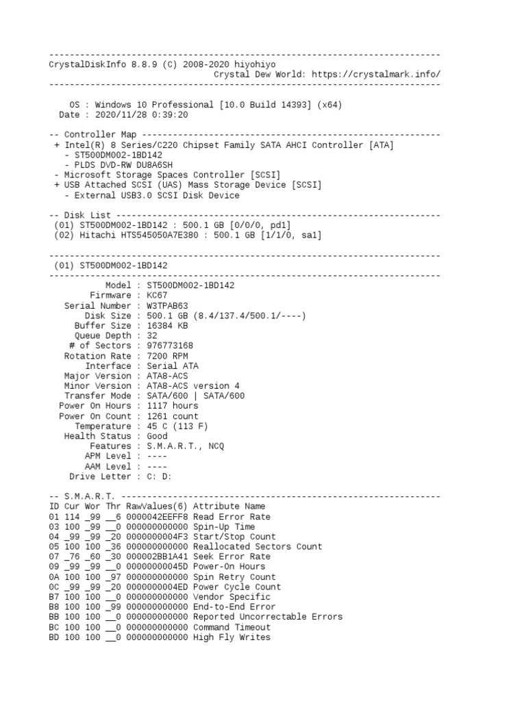 CrystalDiskInfo 20201128003915 | Download Free PDF | Hard Disk Drive | Physical Layer Protocols