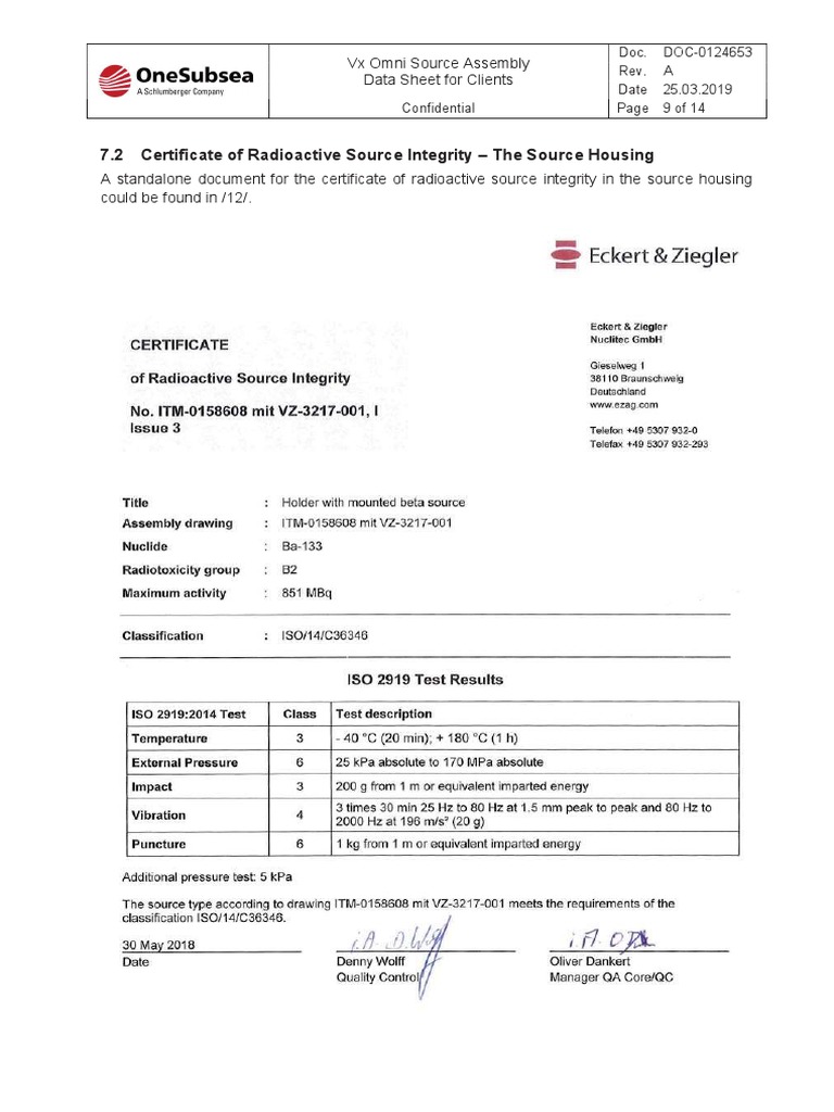 Radioactive Source Integrity Certificate | PDF | Technology & Engineering
