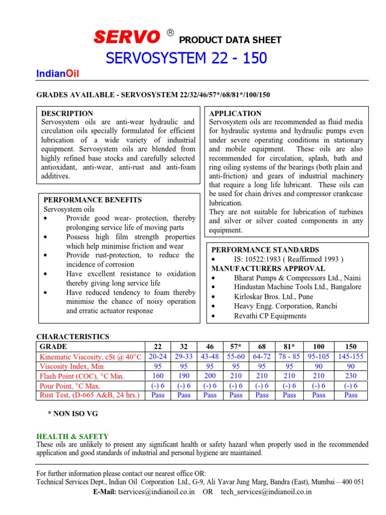 Servo System 32 46 68 | PDF | Servomechanism | Lubricant