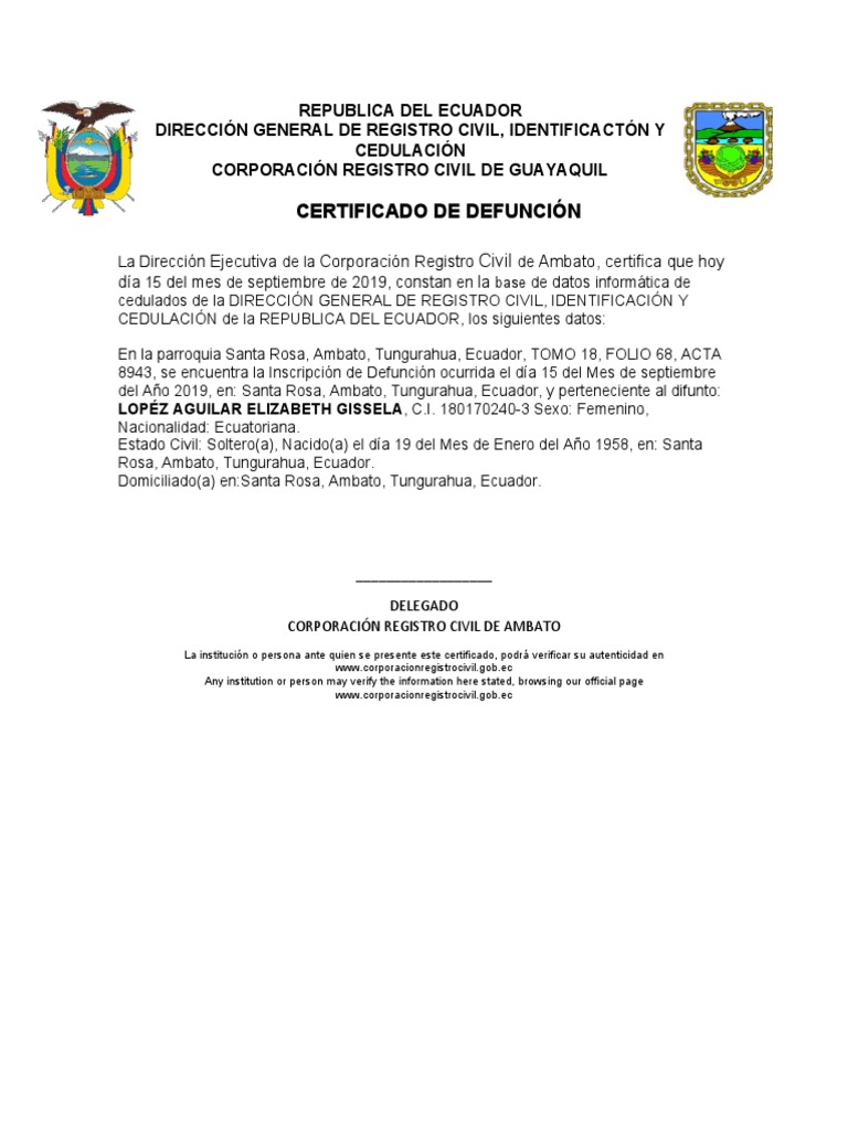 ACTA DE DEFUNCION (Ejemplo) | PDF