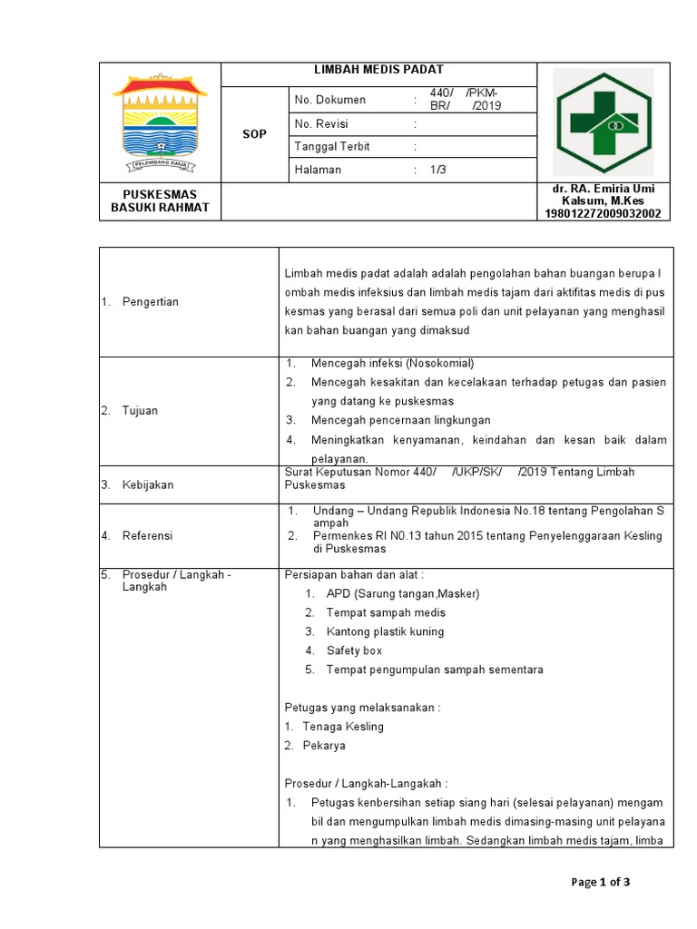 Sop Limbah Medis Padat | PDF | Kesehatan Holistik