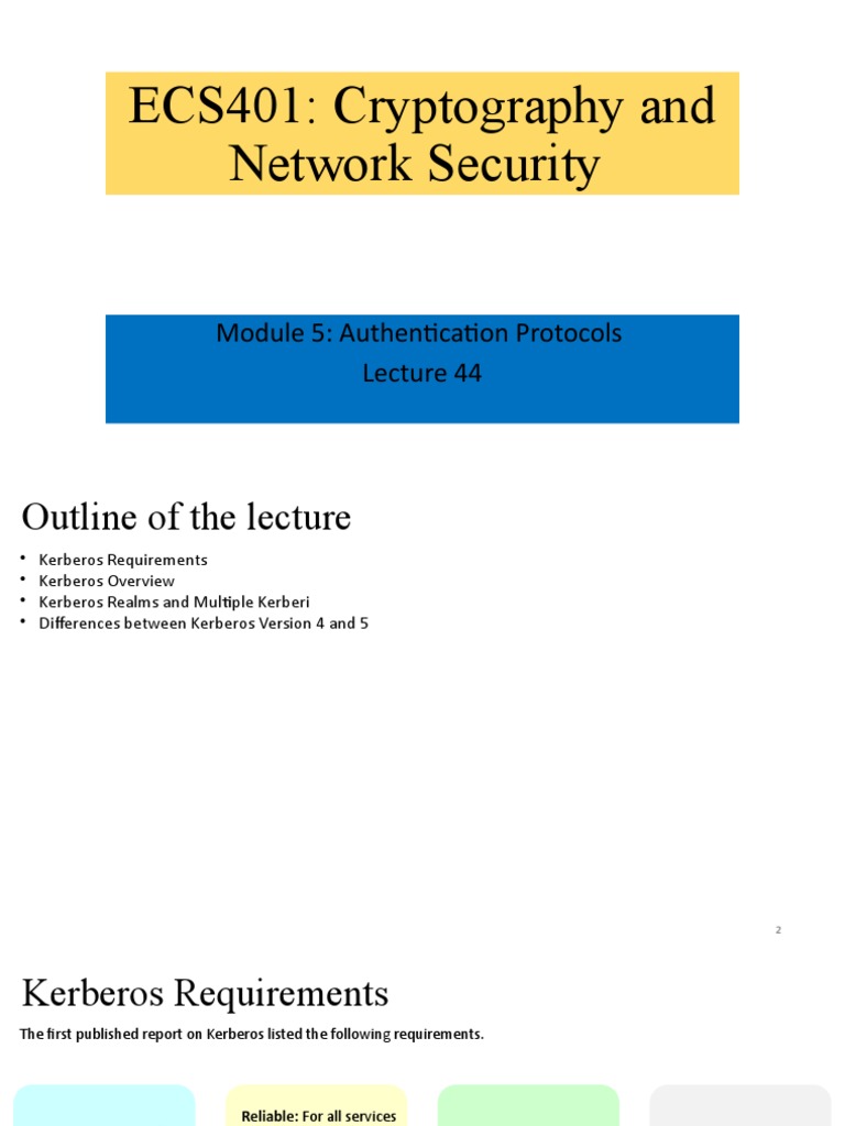 ECS401: Cryptography and Network Security: Module 5: Authentication Protocols | PDF ...