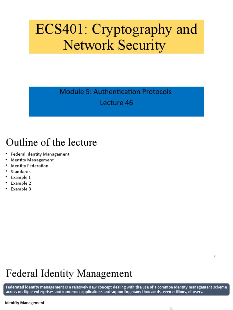ECS401: Cryptography and Network Security: Module 5: Authentication Protocols | Download Free ...