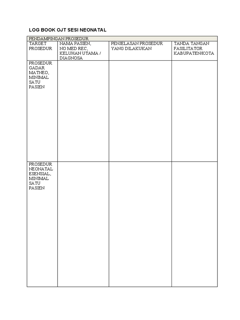 Log Book Ojt Sesi Neonatal | PDF