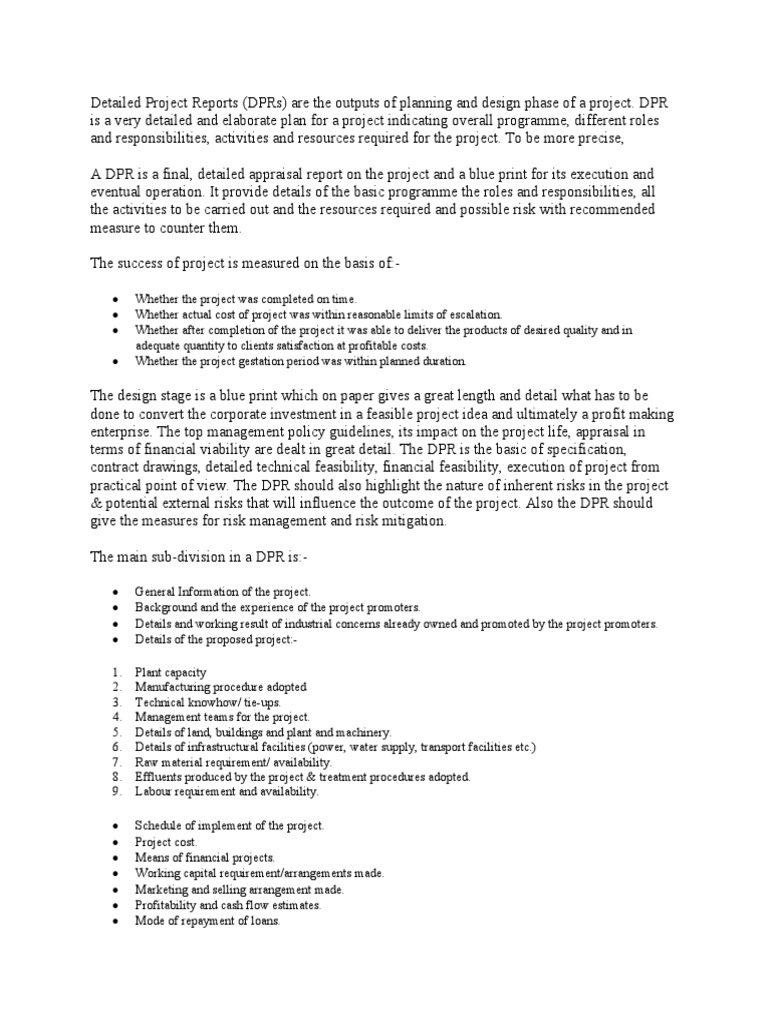 DPR Sample Detailed Project Report | Download Free PDF | Electric Power ...