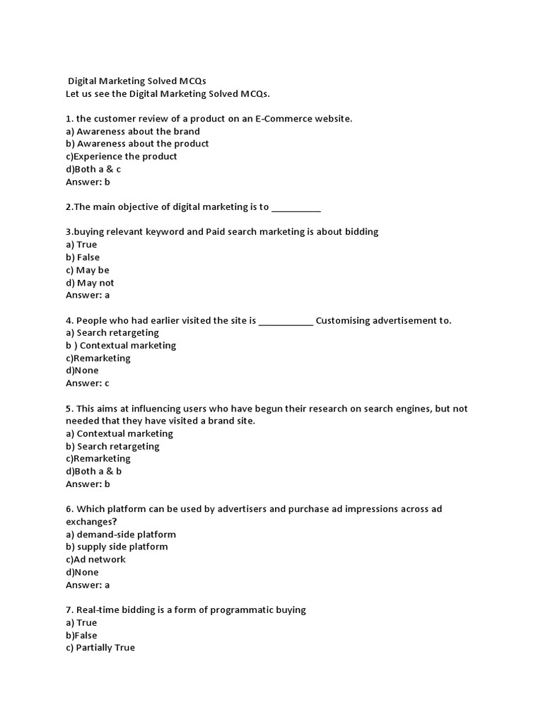 Digital Marketing Solved MCQs | PDF | Digital Marketing | E Commerce Digital Marketing Solved MCQs | PDF | Digital Marketing | E Commerce