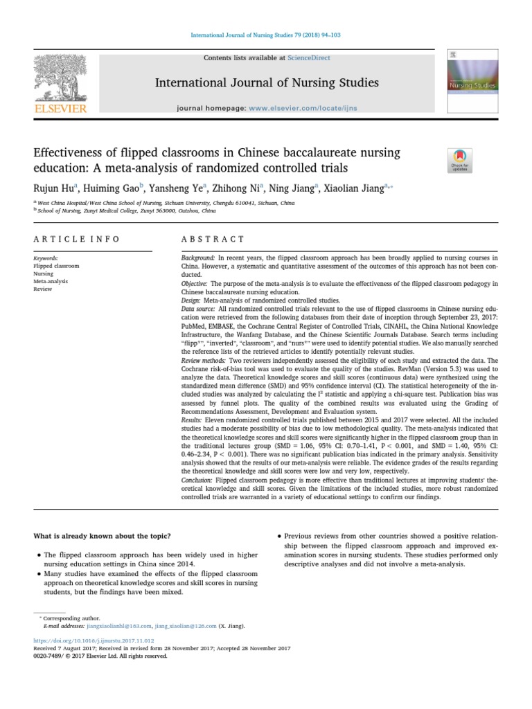 International Journal of Nursing Studies: Rujun Hu, Huiming Gao ...