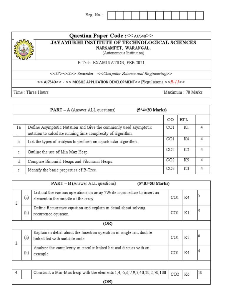 MAD Blooms Taxonomy Question Paper Format | PDF | Recurrence Relation ...