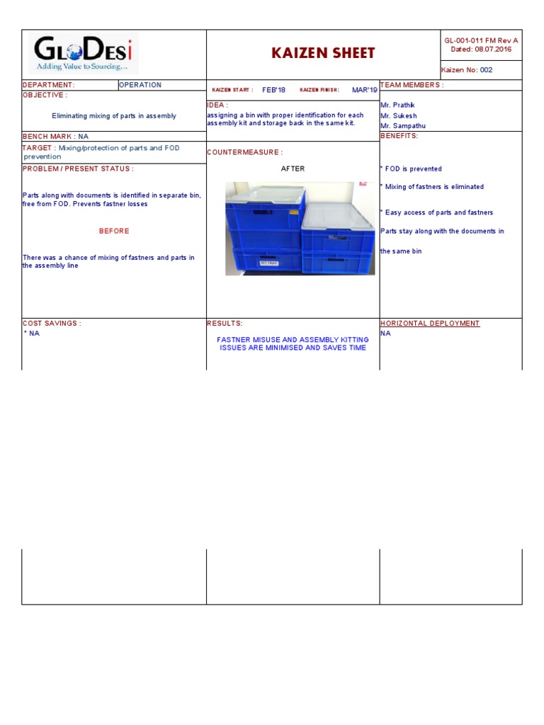 Kaizen Sheet: Operation 002 | PDF | Business | Business Process