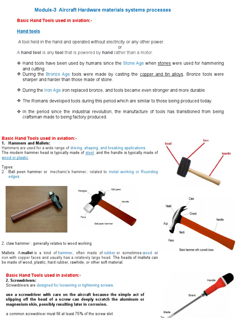 Module-3 Aircraft Hardware Materials Systems Processes: Basic Hand ...