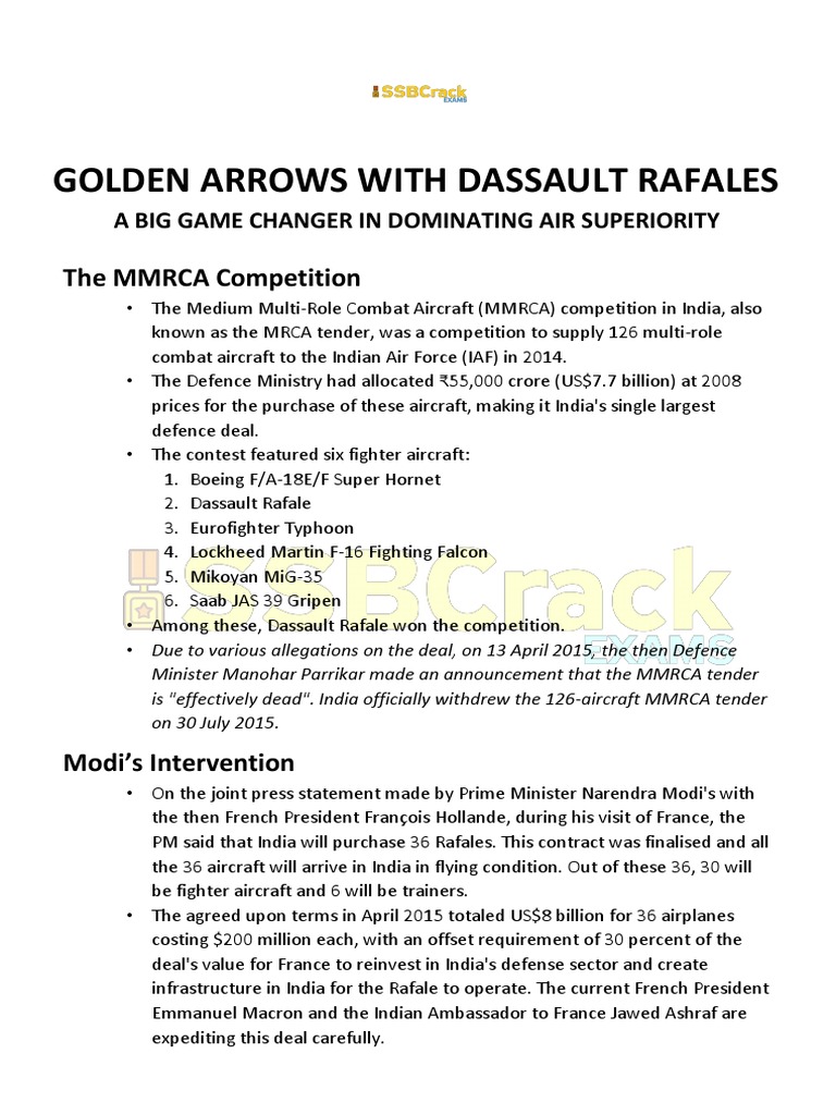 Golden Arrows With Dassault Rafales: The MMRCA Competition | PDF ...