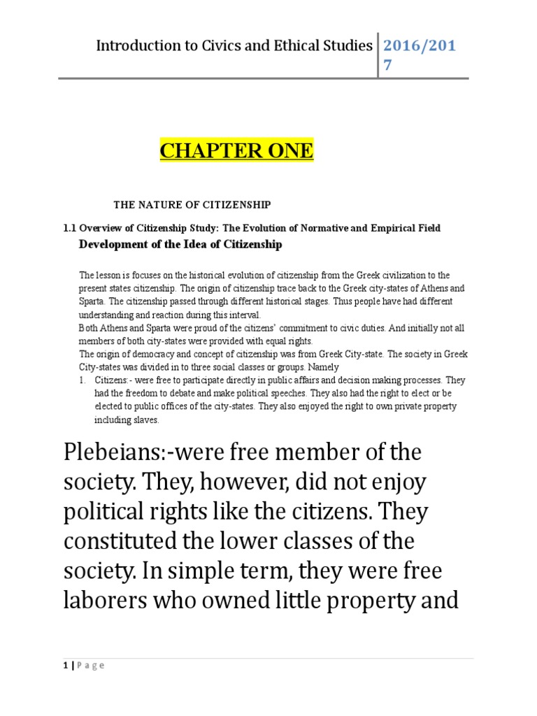 1st Year Civics Chapter 1 | PDF | Citizenship | Rights