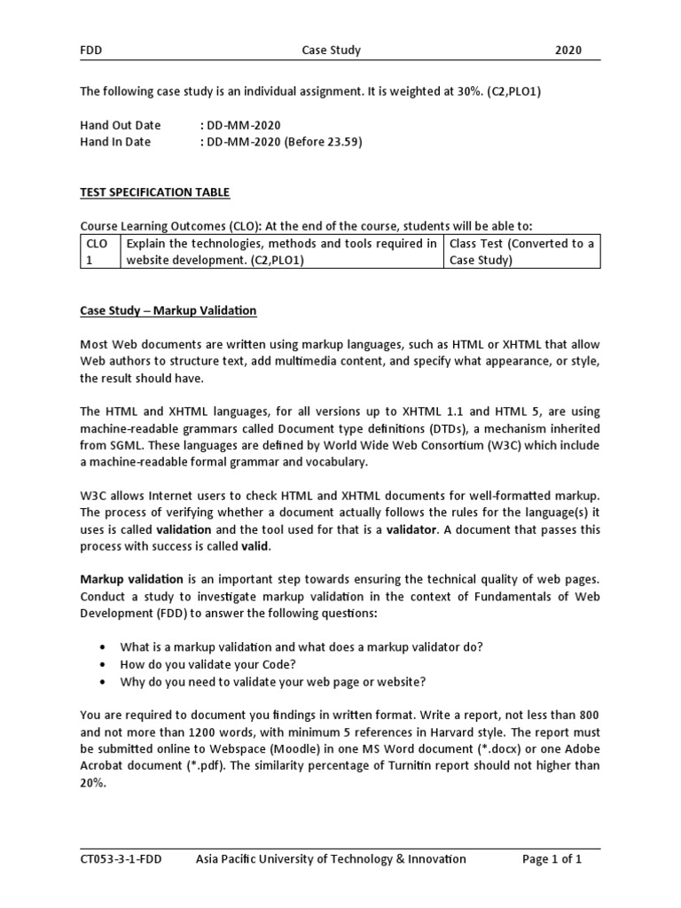 CT053 3 1 FDD Case Study 2020 | PDF | Xhtml | Html