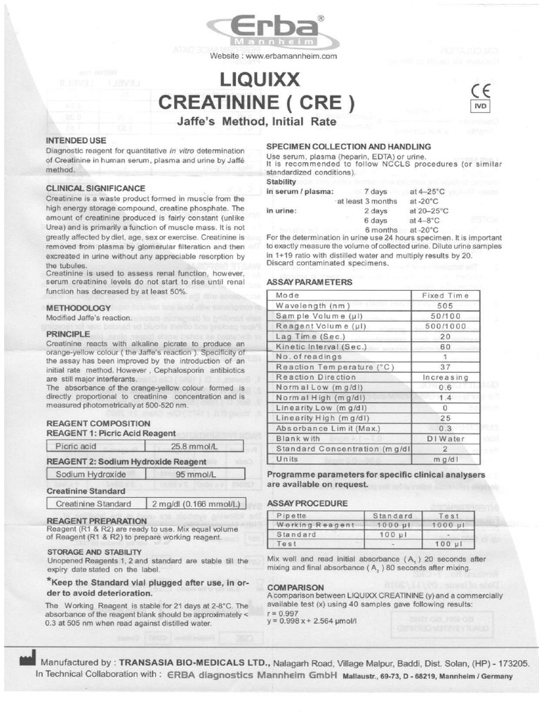 Rubina Erba Creatinine PDF | PDF | Creatinine | Kidney