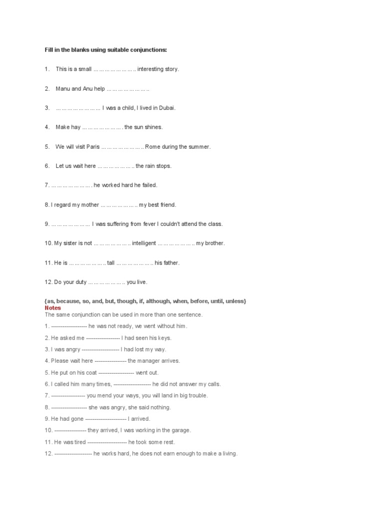 Fill in The Blanks Using Suitable Conjunctions | PDF