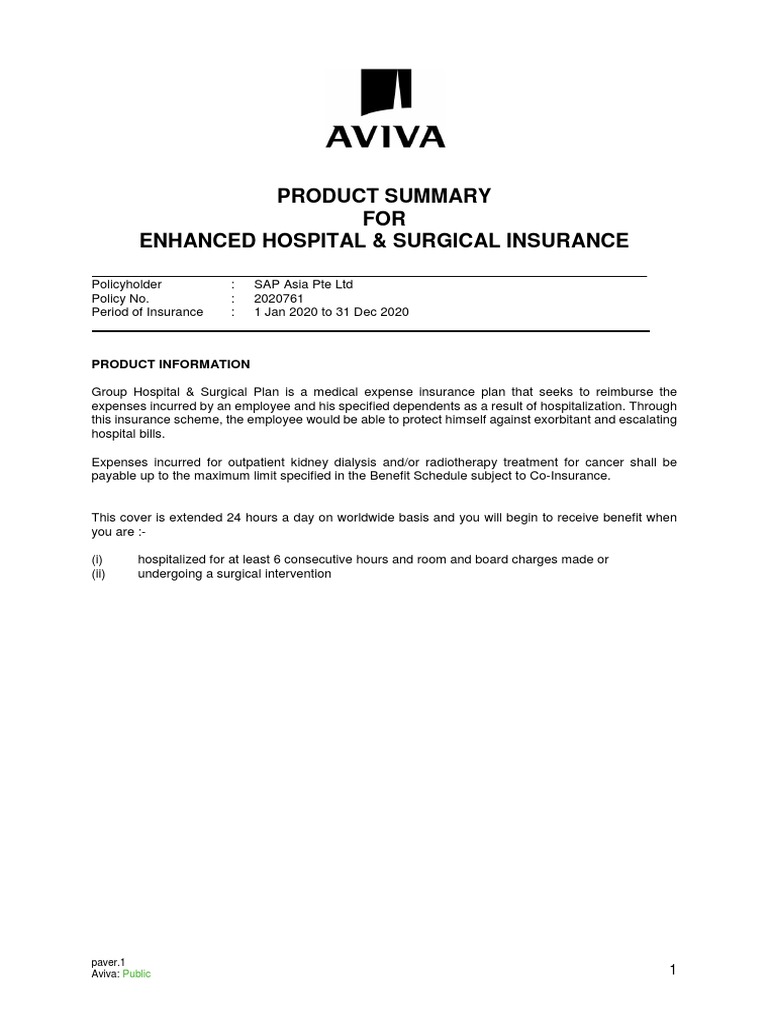 Product Summary FOR Enhanced Hospital & Surgical Insurance | PDF ...