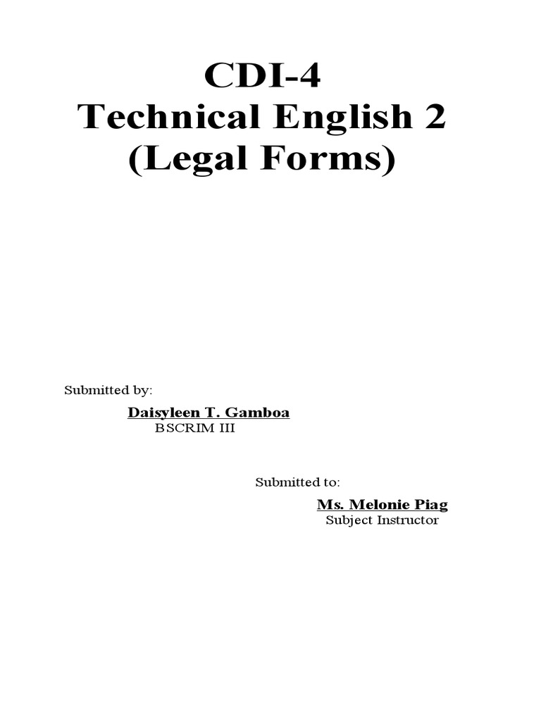 CDI-4 Technical English 2 (Legal Forms) : Daisyleen T. Gamboa | PDF ...