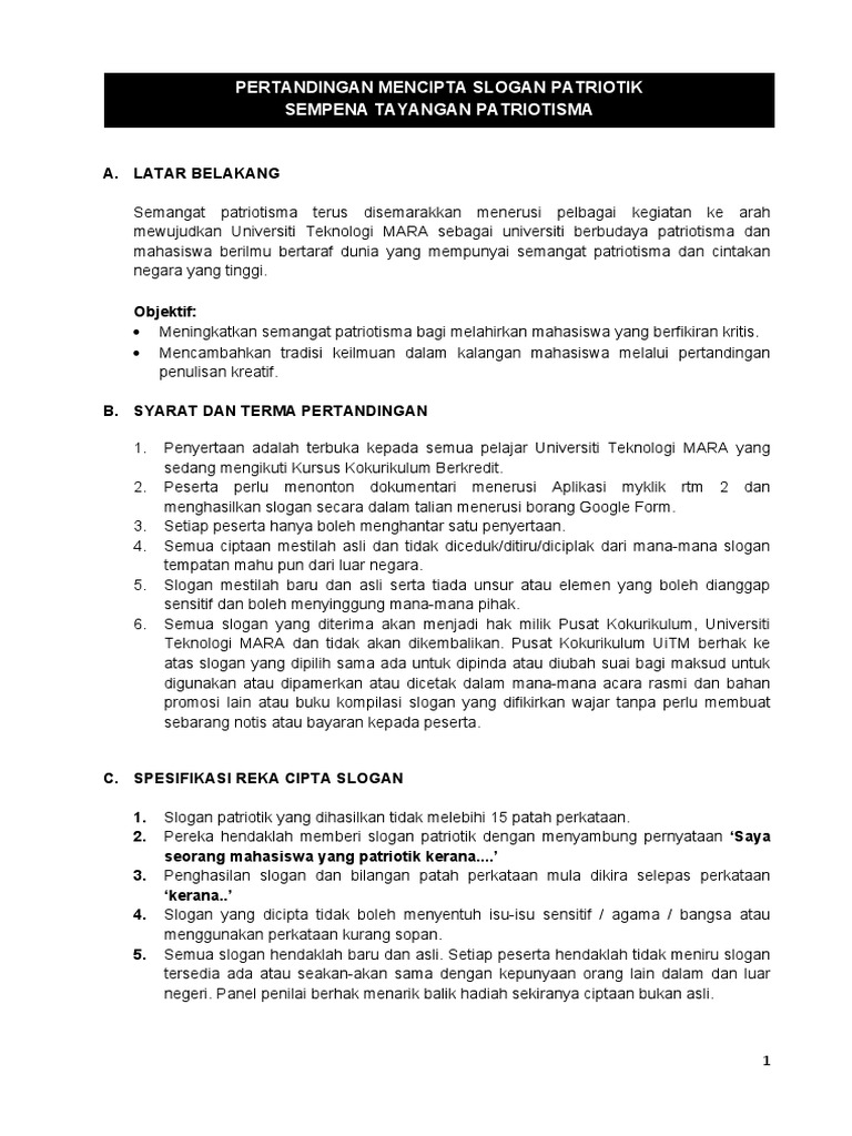 Cadangan Pertandingan Slogan Patriotik Pko | PDF
