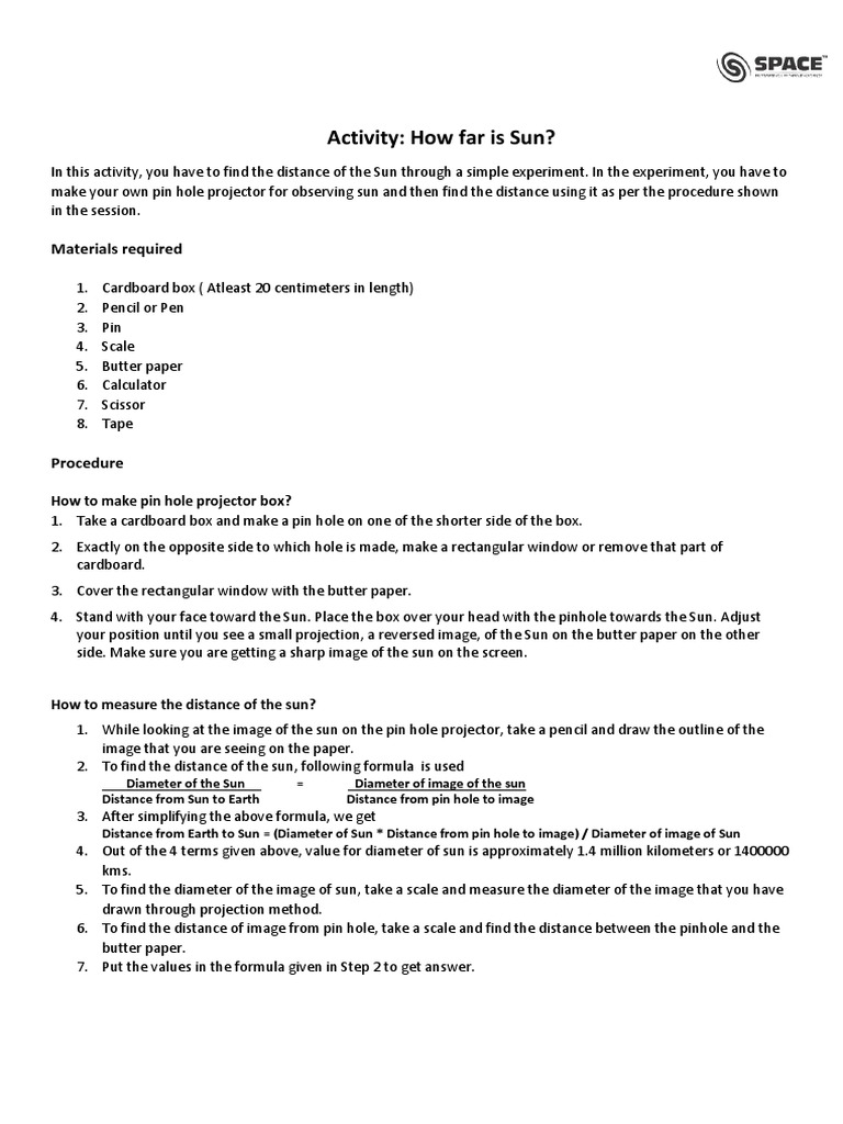 Measure Sun's Distance Experiment | PDF | Sun | Teaching Mathematics