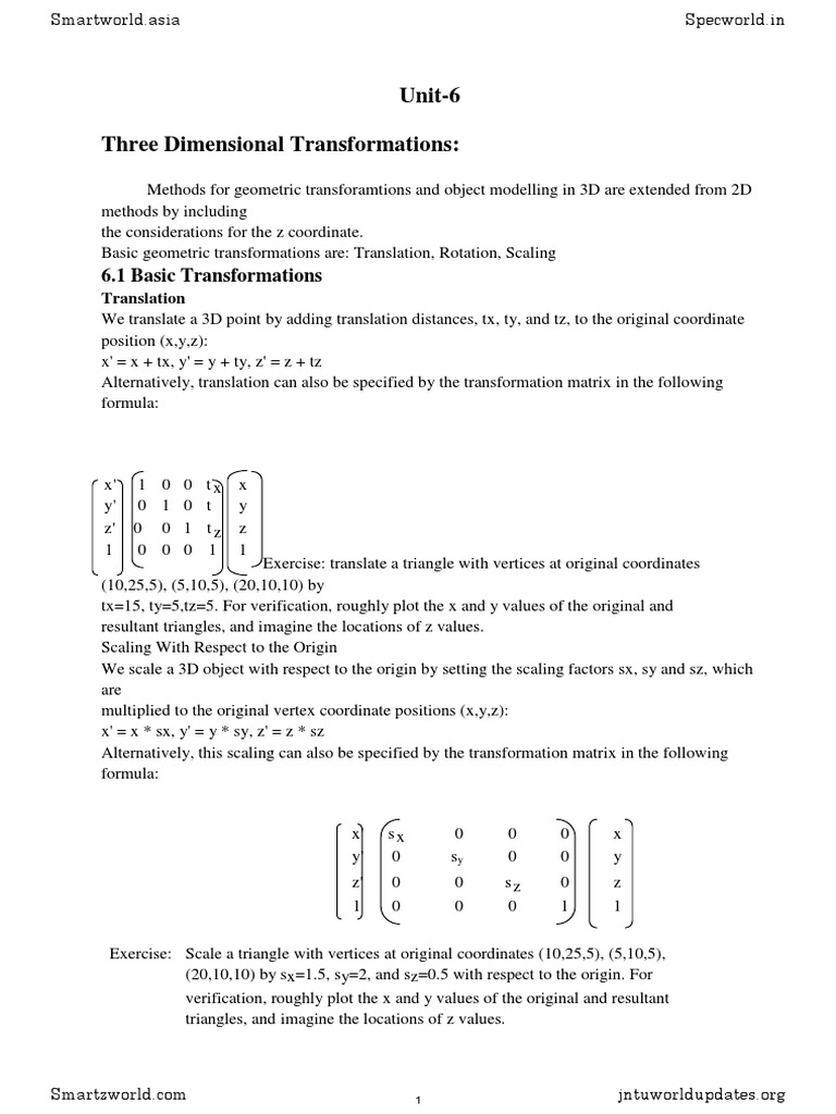 3D transformations and projections guide | PDF | Cartesian Coordinate ...