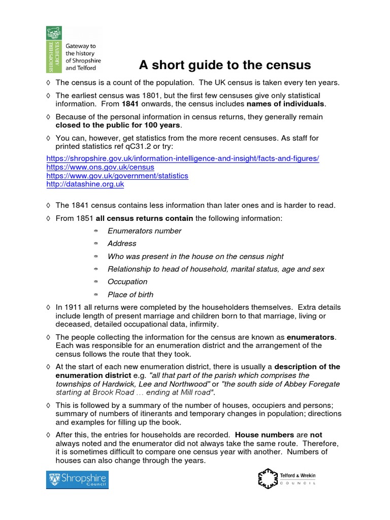 A Short Guide To The Census | PDF | Shropshire | Census