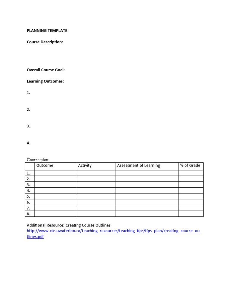 Course Planning Template | PDF