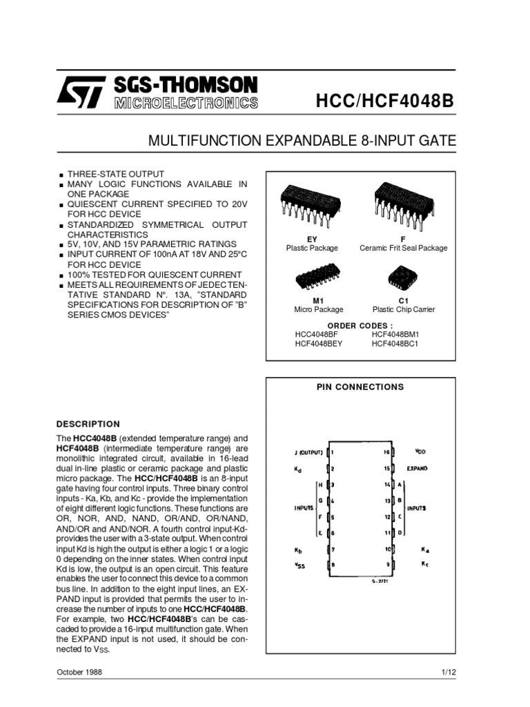 HCC/HCF4048B: Multifunction Expandable 8-Input Gate | PDF | Logic Gate ...