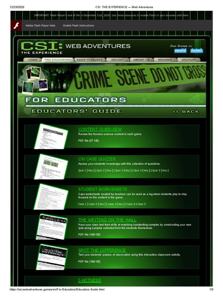 CSI - THE EXPERIENCE - Web Adventures | PDF | Forensic Science | Quiz
