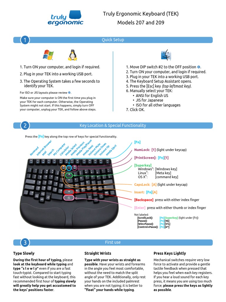 Truly Ergonomic Keyboard (TEK) Models 207 and 209: Quick Setup | PDF ...