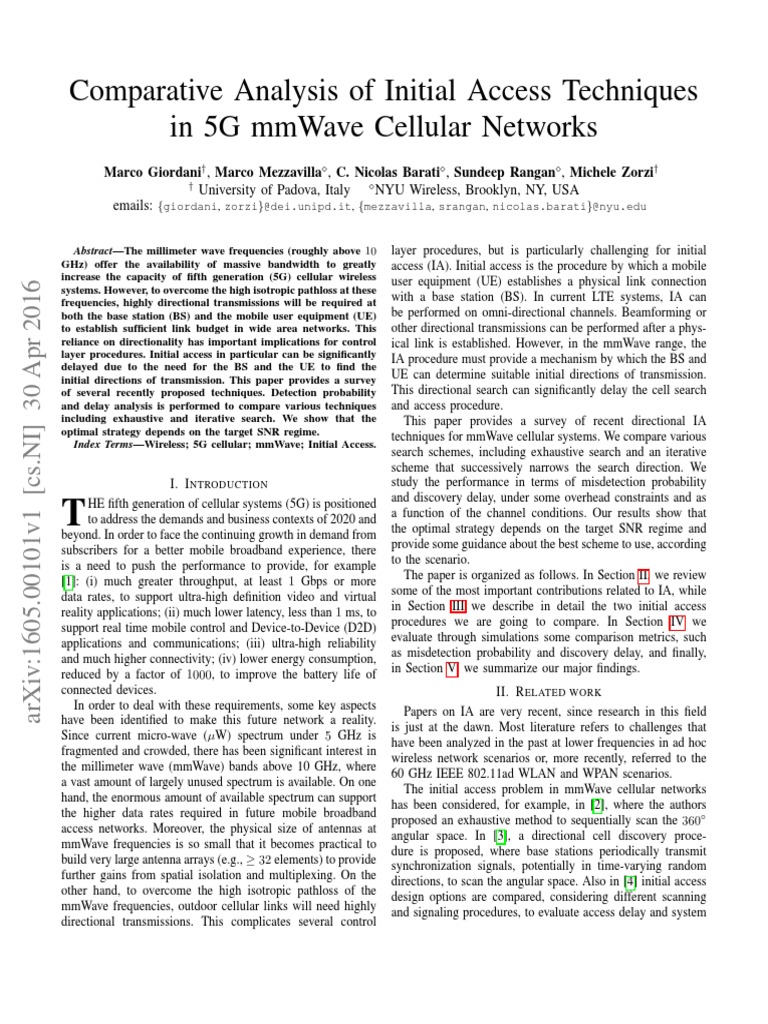 Comparative Analysis of Initial Access Techniques in 5G Mmwave Cellular ...