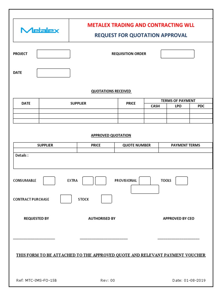 MTC-IMS-FO-15B Request For Quotation Approval | PDF