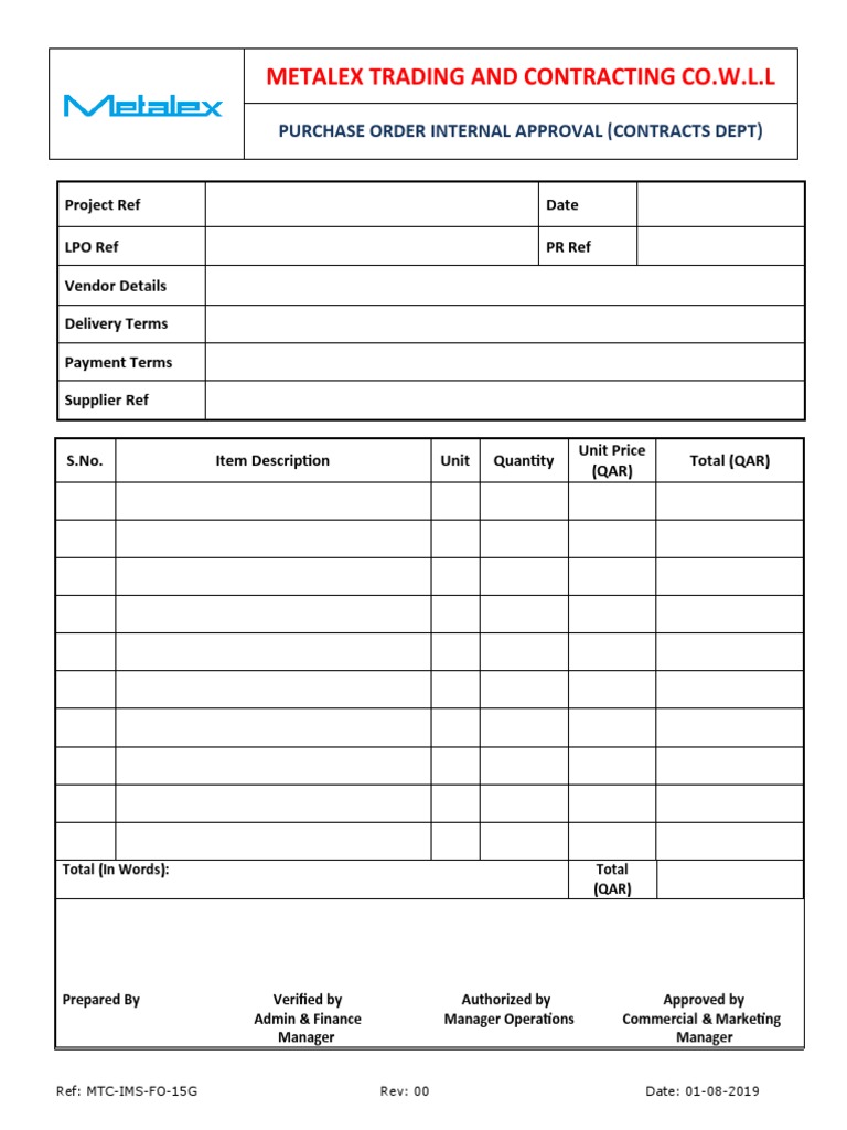 MTC-IMS-FO-15G Purchase Order Internal Approval | PDF