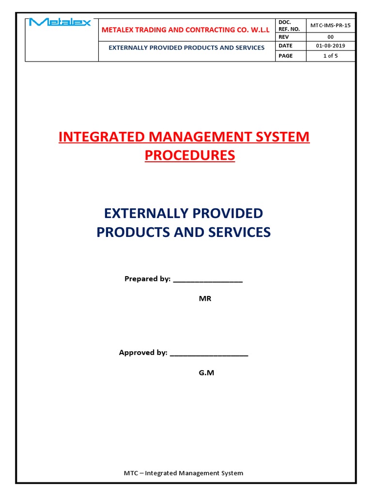MTC-IMS-PR-15-Procedure For Externally Provided Products | PDF | Specification (Technical ...