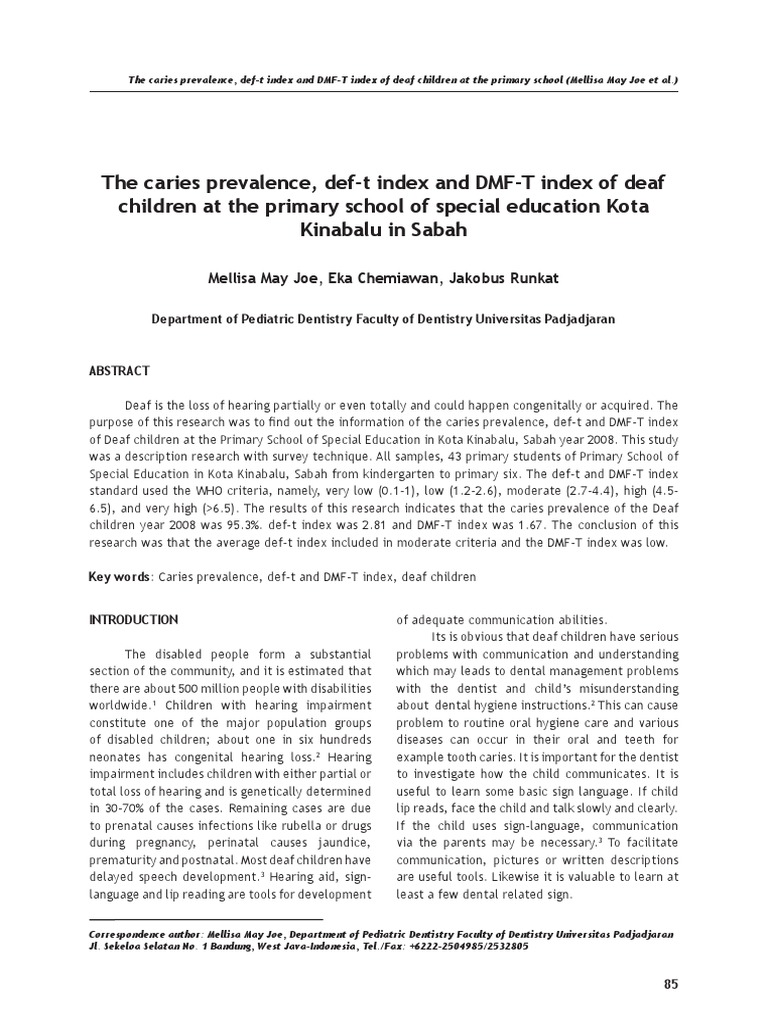The Caries Prevalence Def-T Index and DMF-T Index | PDF | Human Tooth ...