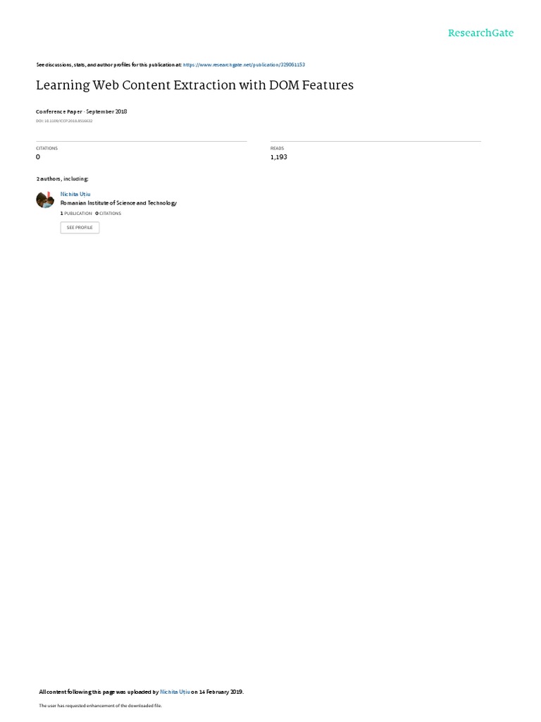 Learning Web Content Extraction With DOM Features: September 2018 | PDF | Html Element | Cross ...