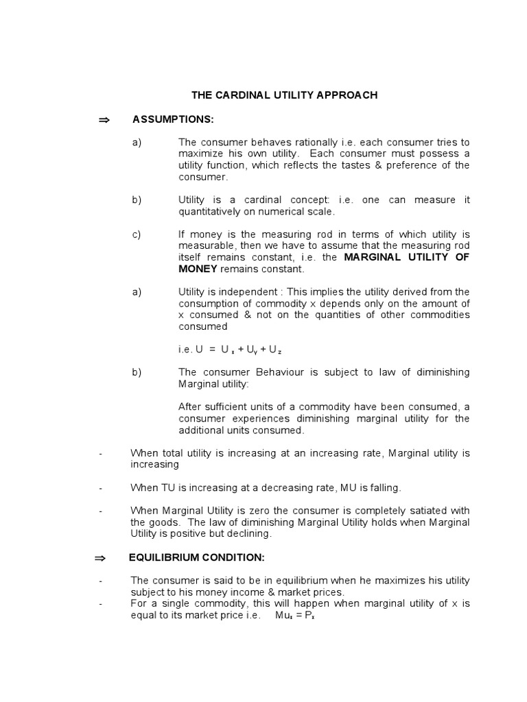 Cardinal Utility Approach | PDF | Utility | Economic Theories