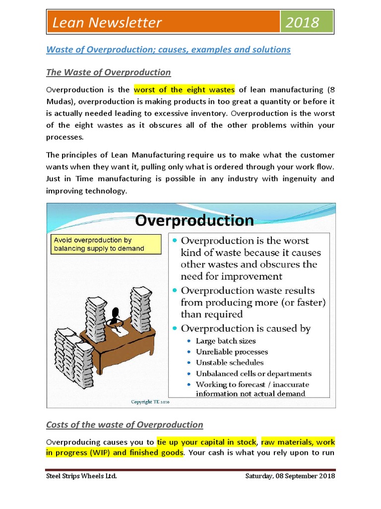 Lean Newsletter 08-09-18 | PDF | Overproduction | Inventory