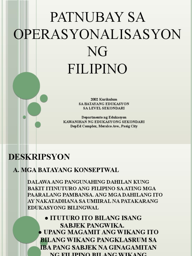 Group 4 Patnubay Sa Operasyonalisasyon Na Filipino | PDF