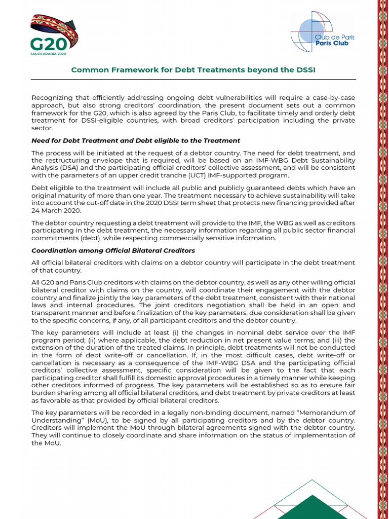 Common Framework For Debt Treatments Beyond The DSSI | PDF | Liability ...