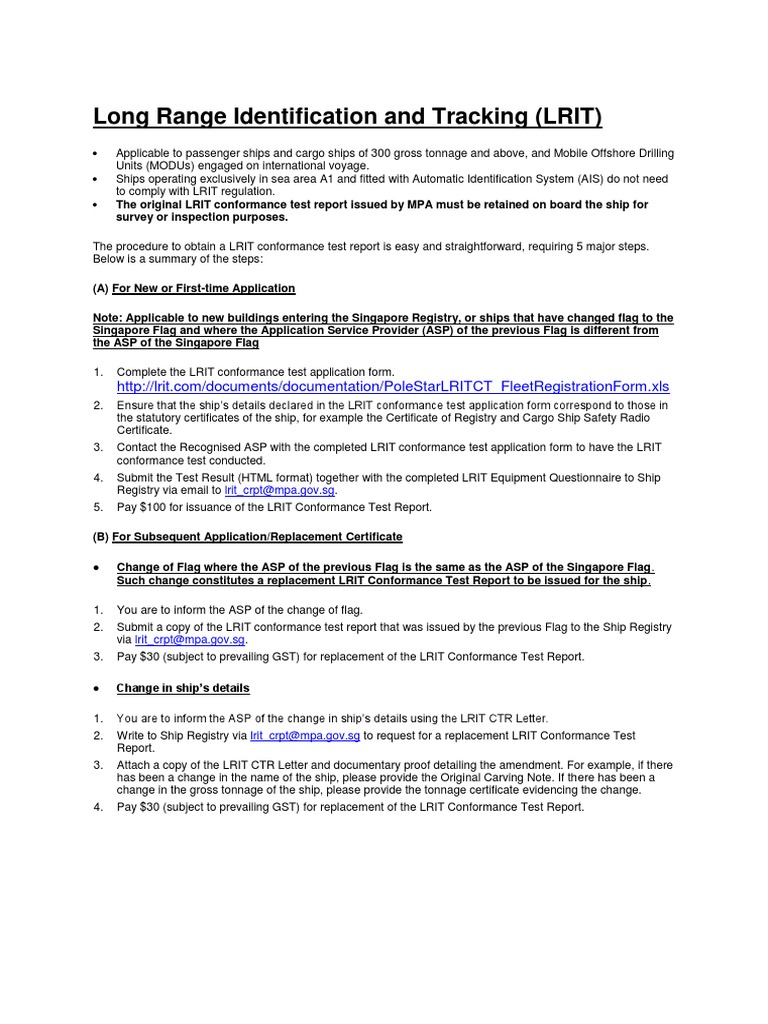 Long Range Identification and Tracking (Lrit) of Ships Conformance Test ...