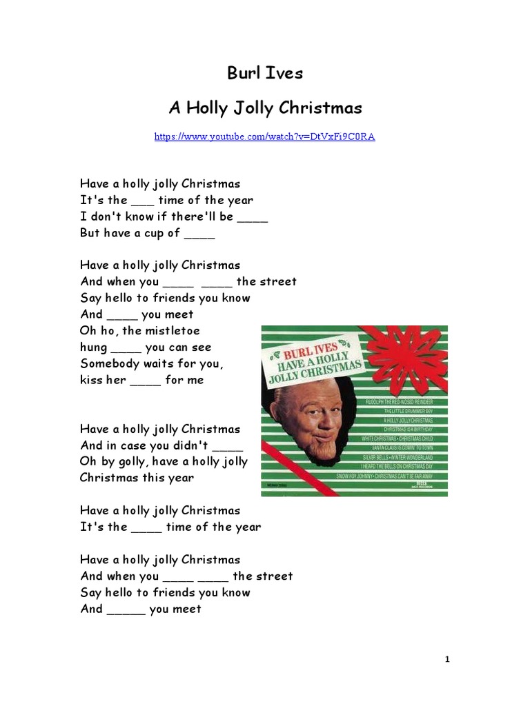 Burl Ives' Holly Jolly Christmas Lyrics | PDF