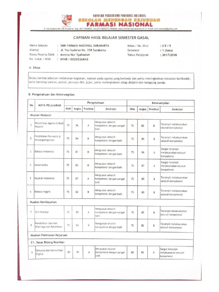 Scan Rapot Semester 1-5 | PDF