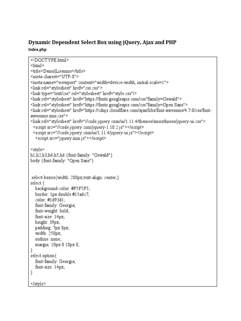 Dynamic Dependent Select Box Using Jquery Pdf Ajax Programming Data Management Software