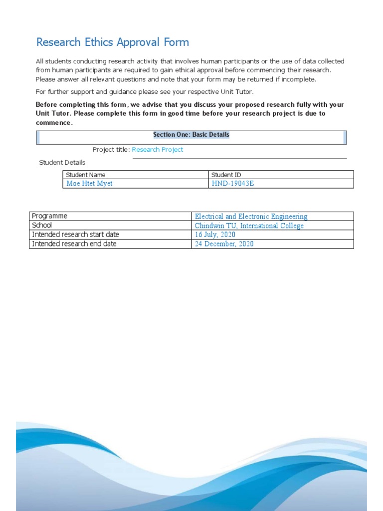 MHM Research Ethics Approval Form | PDF | Consent | Confidentiality
