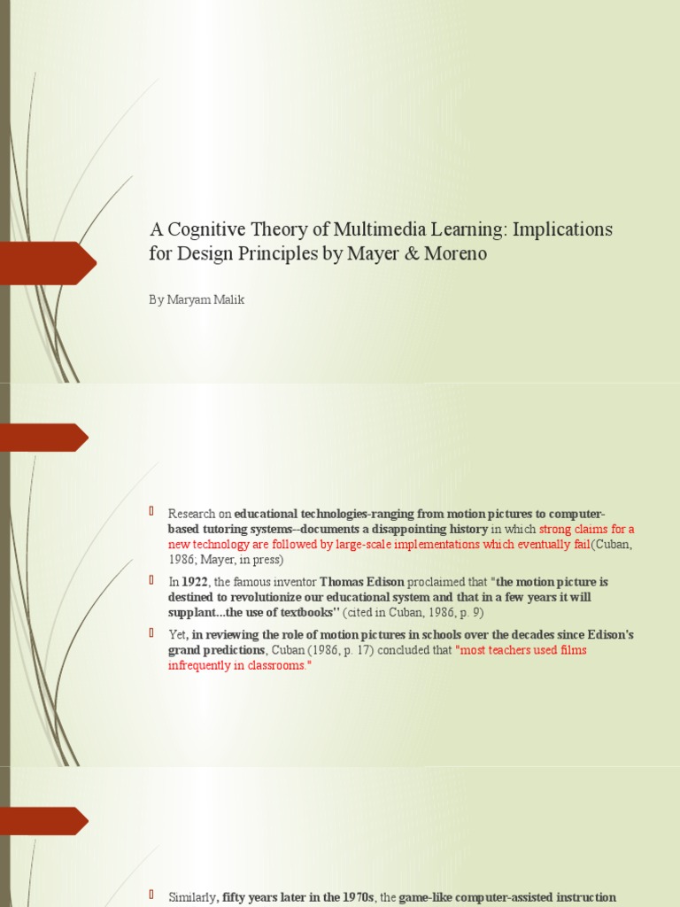 Cognitive Theory of Multimedia Learning | PDF | Multimedia | Behavioral ...