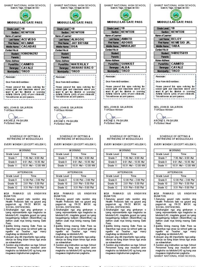 Gate Pass 2020-2021 | PDF | Classroom | Decorative Arts