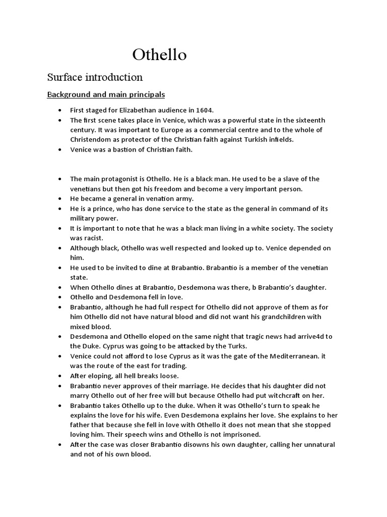 Othello Background Notes Pdf Othello Iago